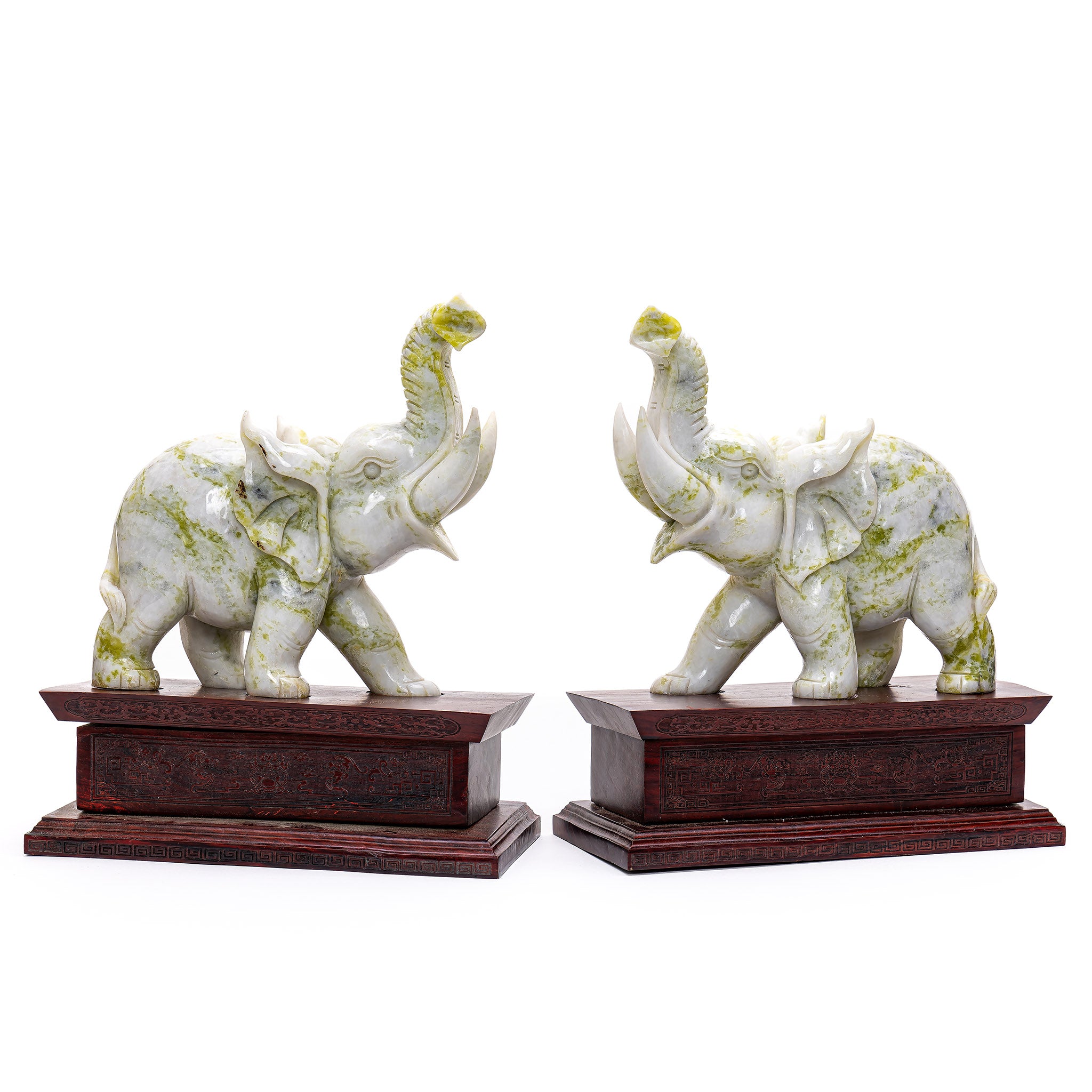 Elegant Spinach Green-Accented Elephant Statuettes | Exquisite Home ...