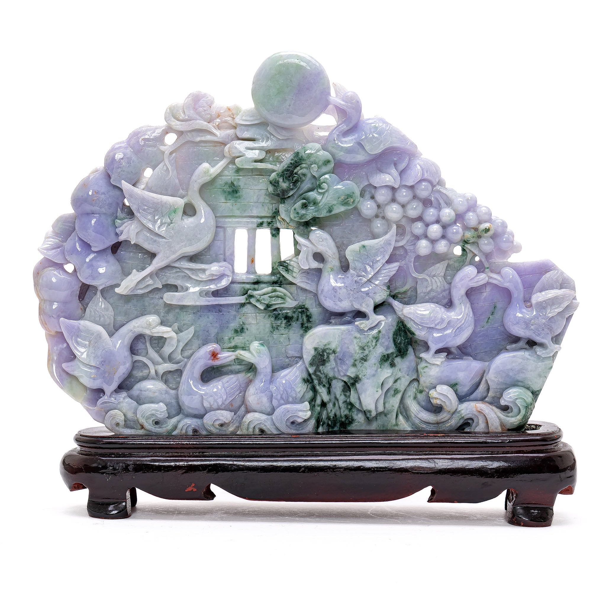 Exquisite Jade Boulder Sculpture: Geese & Grapes – Regis Galerie