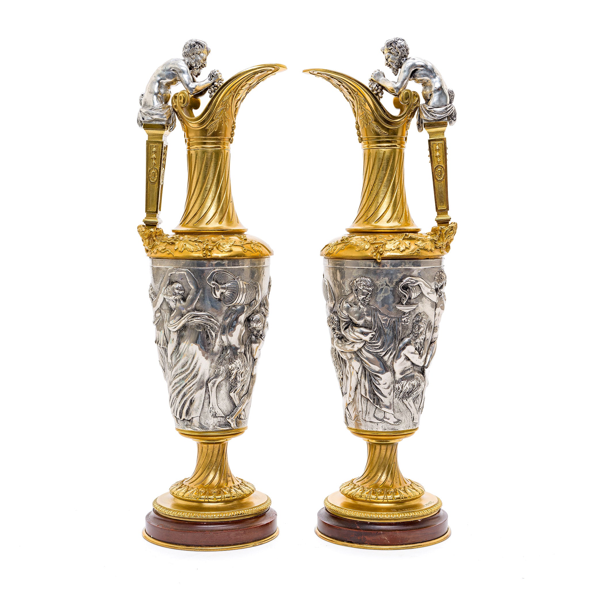 1880 French Gold & Silver Dore Bronze Ewers | Floral & Figural Motif ...