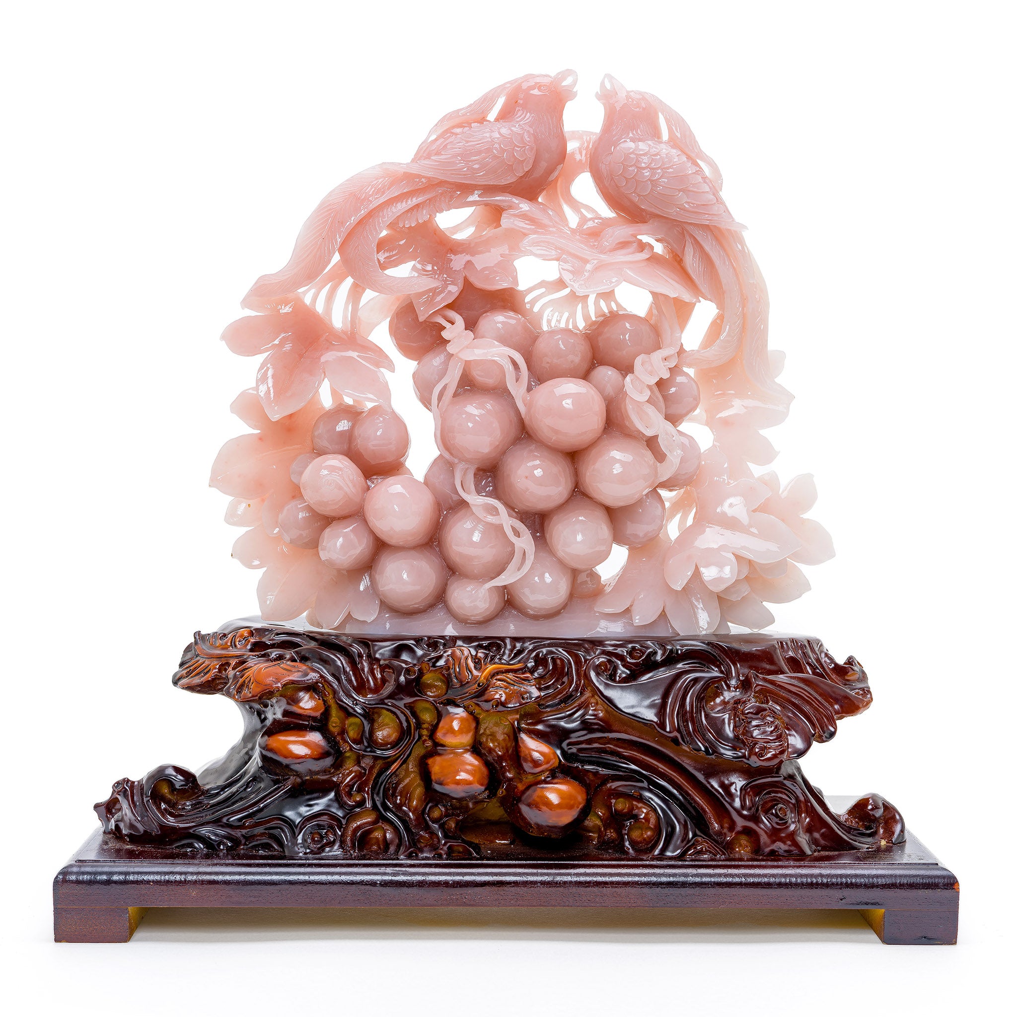 Rose Quartz Phoenix Birds on Grapevine - Symbol of Harmony – Regis Galerie