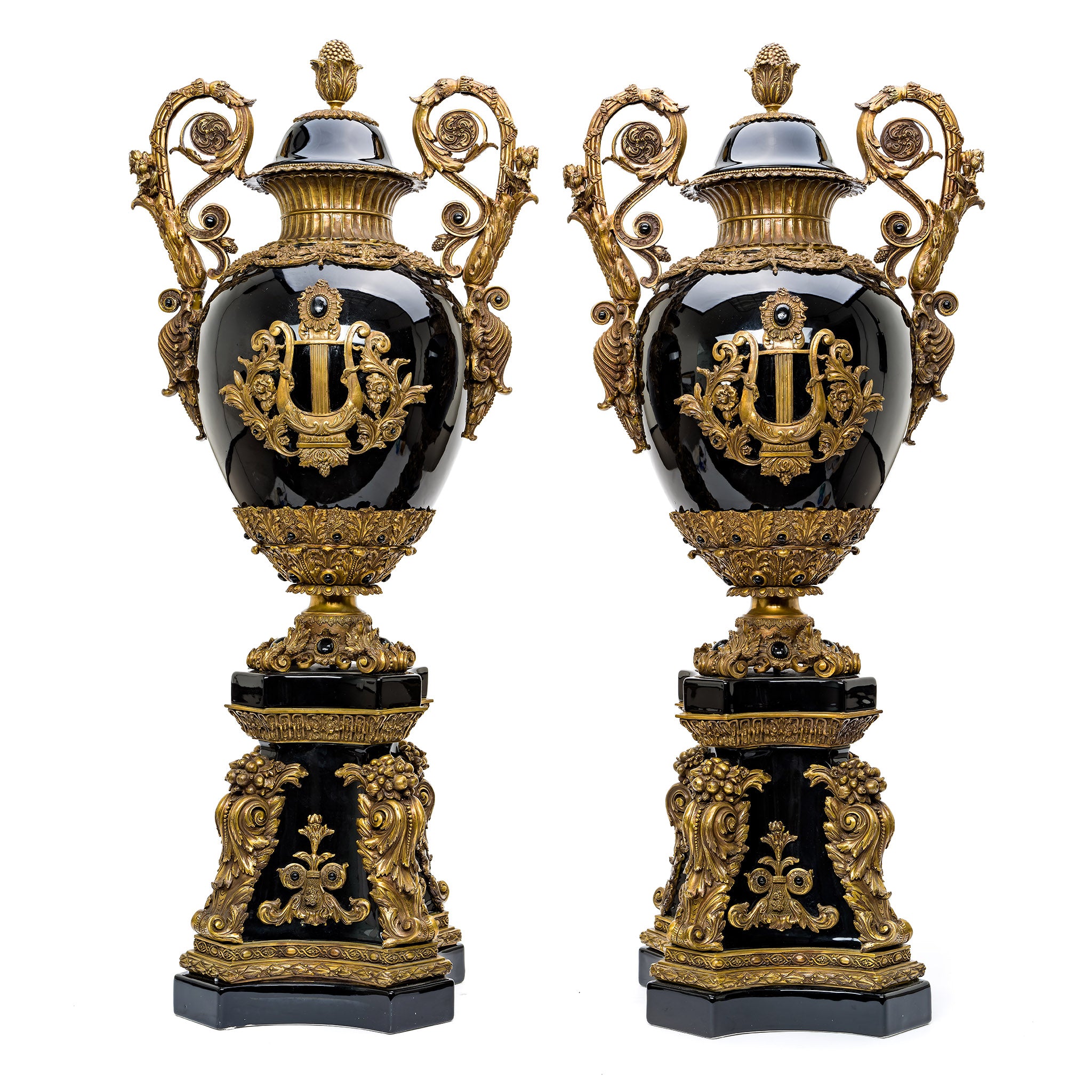 Opulent Black Porcelain Vases with Golden Doré Bronze Accents – Regis ...