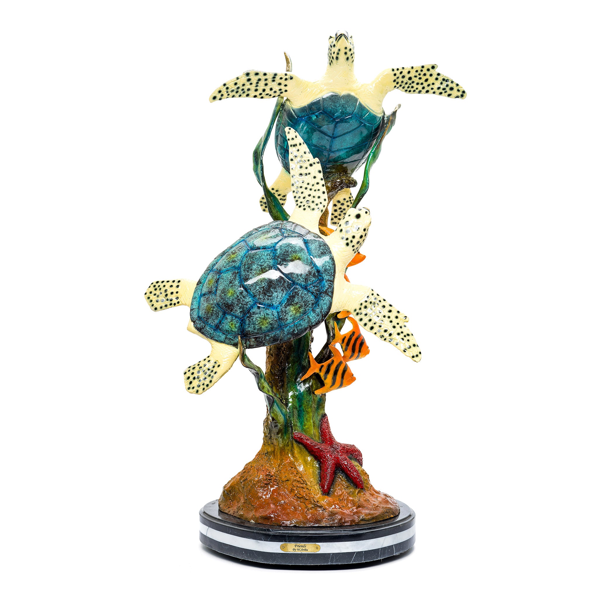 Majestic Bronze Turtle Sculpture with Fishes - Handcrafted Marine Life ...