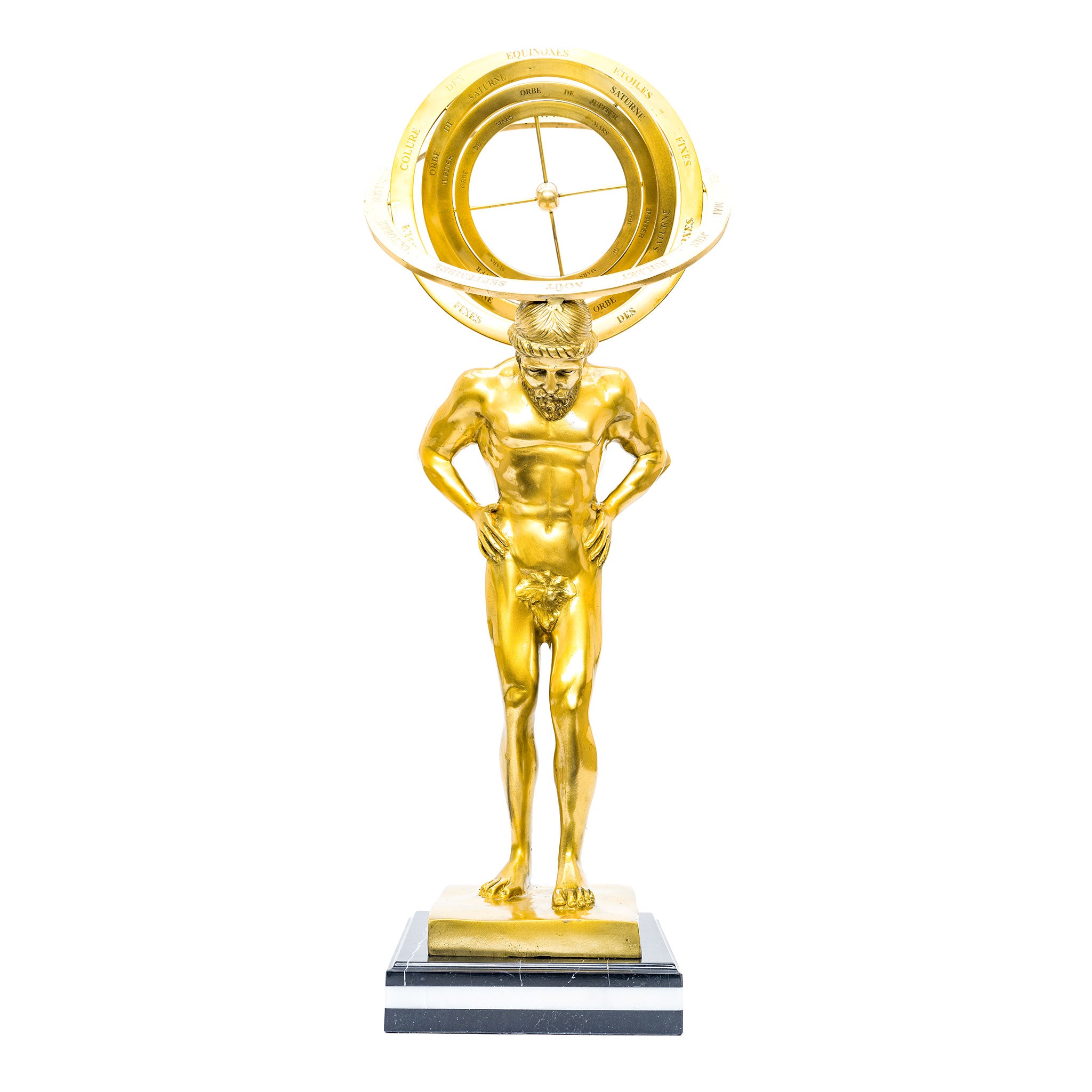 Bronze Atlas Sculpture with Custom Golden Patina and Marble Base ...