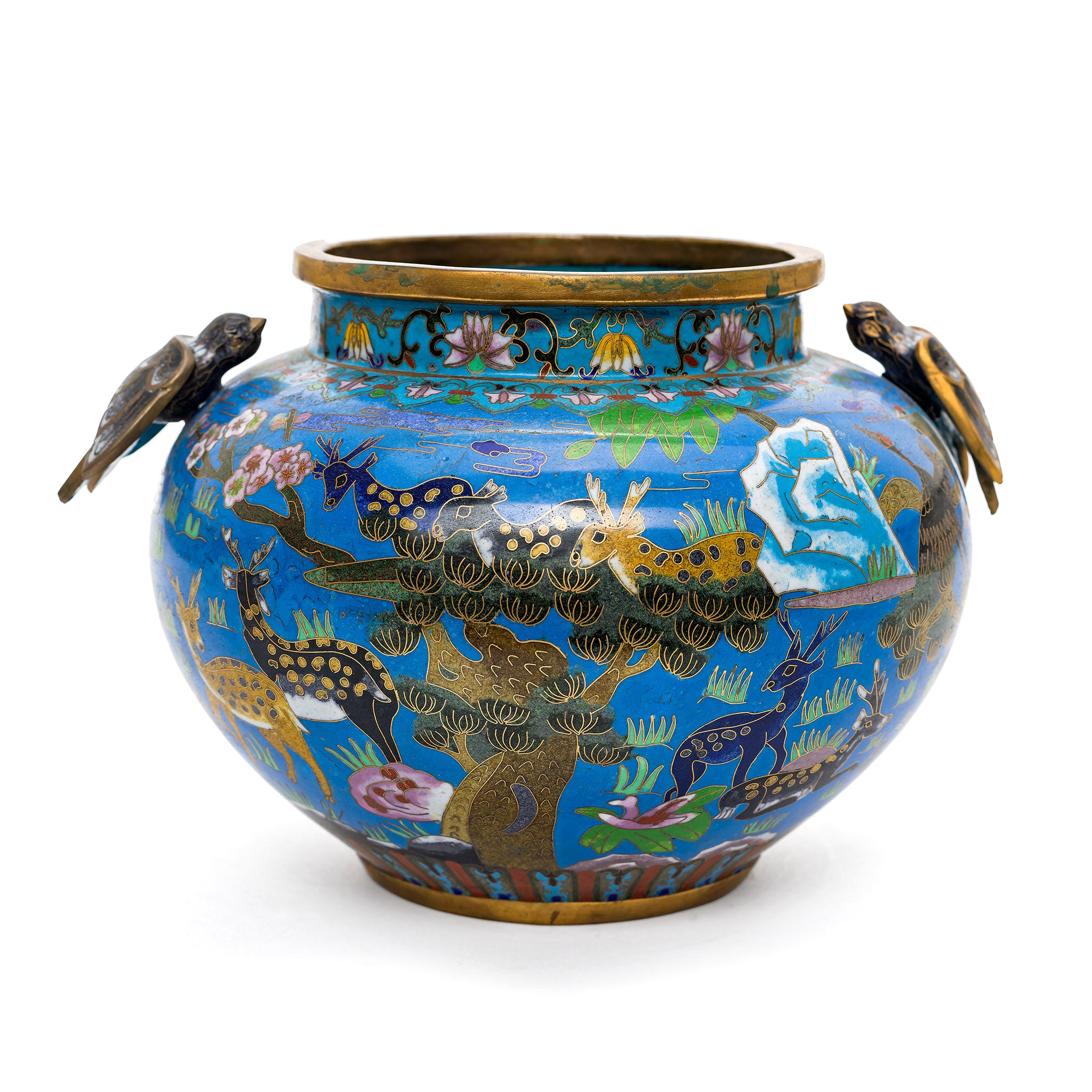 Vintage Cloisonné Enameled Metal Jar with Deer and Cranes - Elegant ...