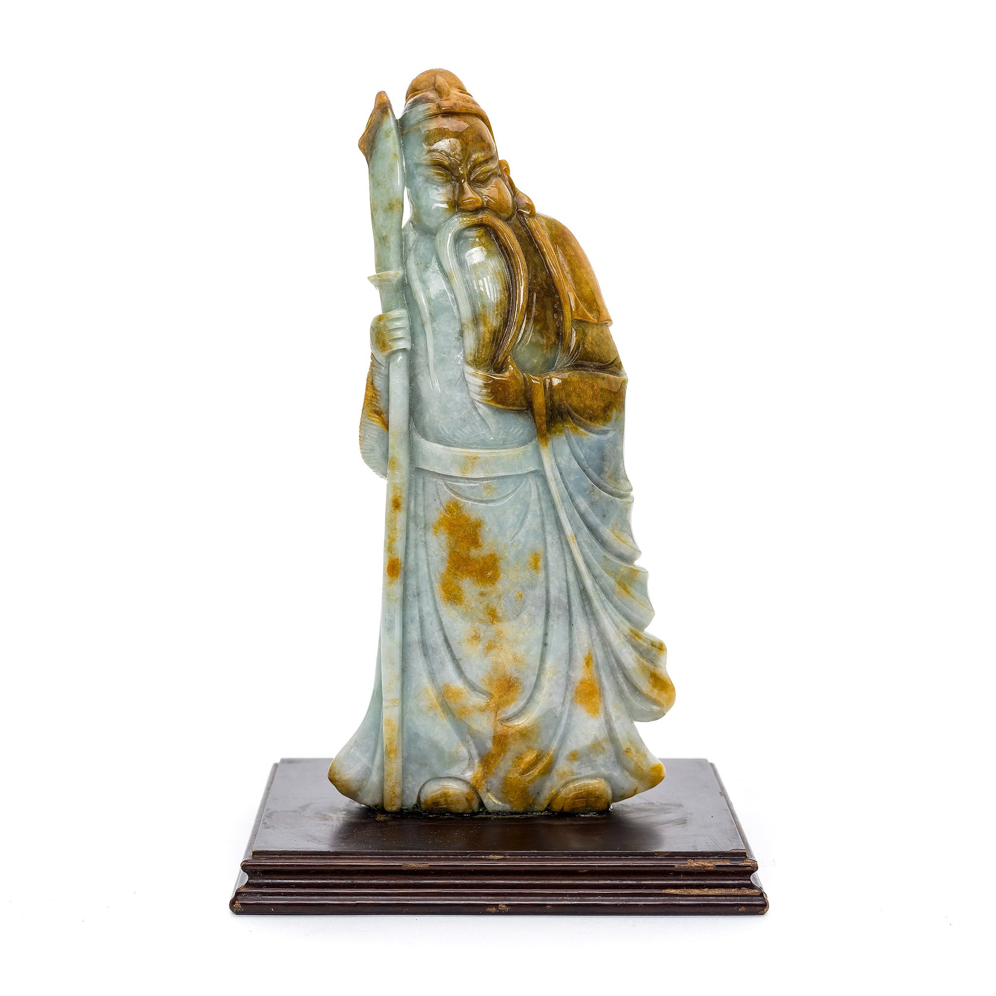 Elegant Jade Sculpture of Kwan Yu Holding Staff - Culturally ...