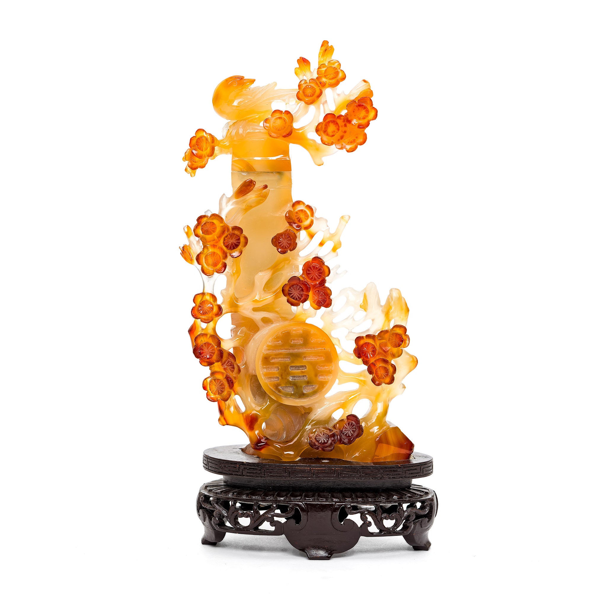 Exquisite Carnelian Agate Vase with Blooming Flowers - Vintage Art ...