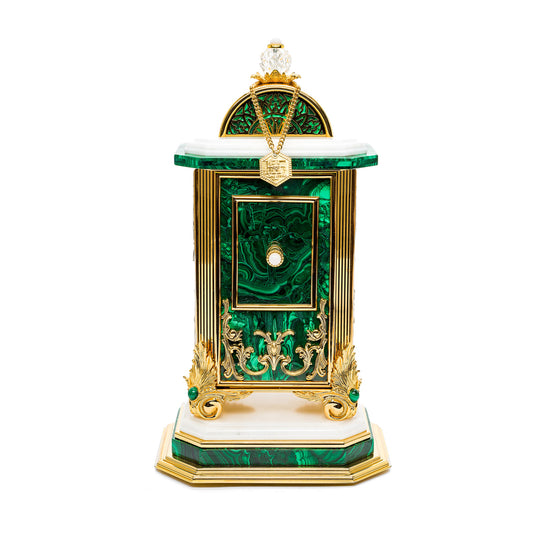 Luxurious Archimede Malachite Clock with Gold Plated Bronzes