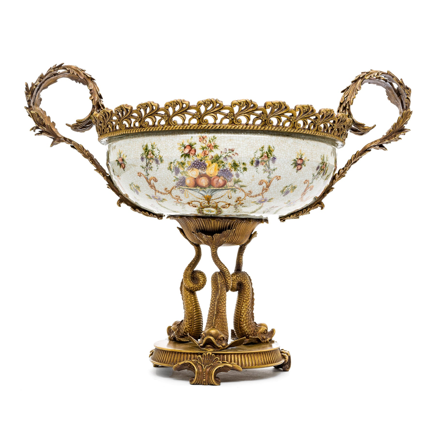 Elegant Porcelain and Bronze Centerpiece with Hand-Painted F