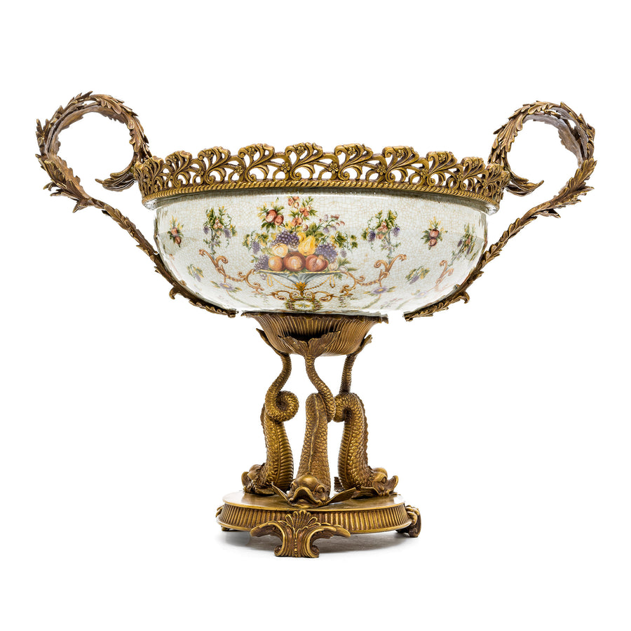 Elegant Porcelain and Bronze Centerpiece with Hand-Painted F