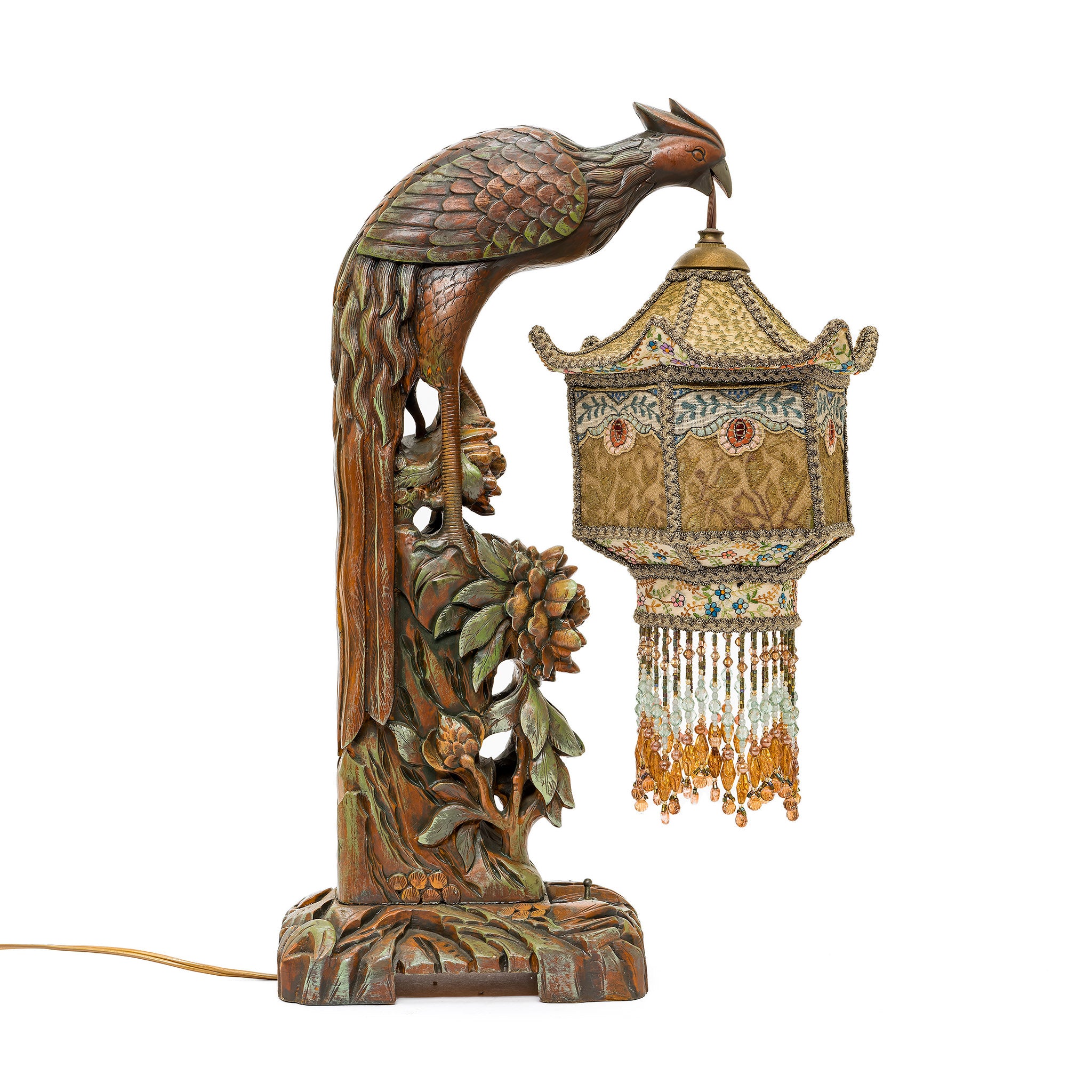Hand-Embroidered Antique Phoenix Lamp | Vintage Elegance – Regis Galerie