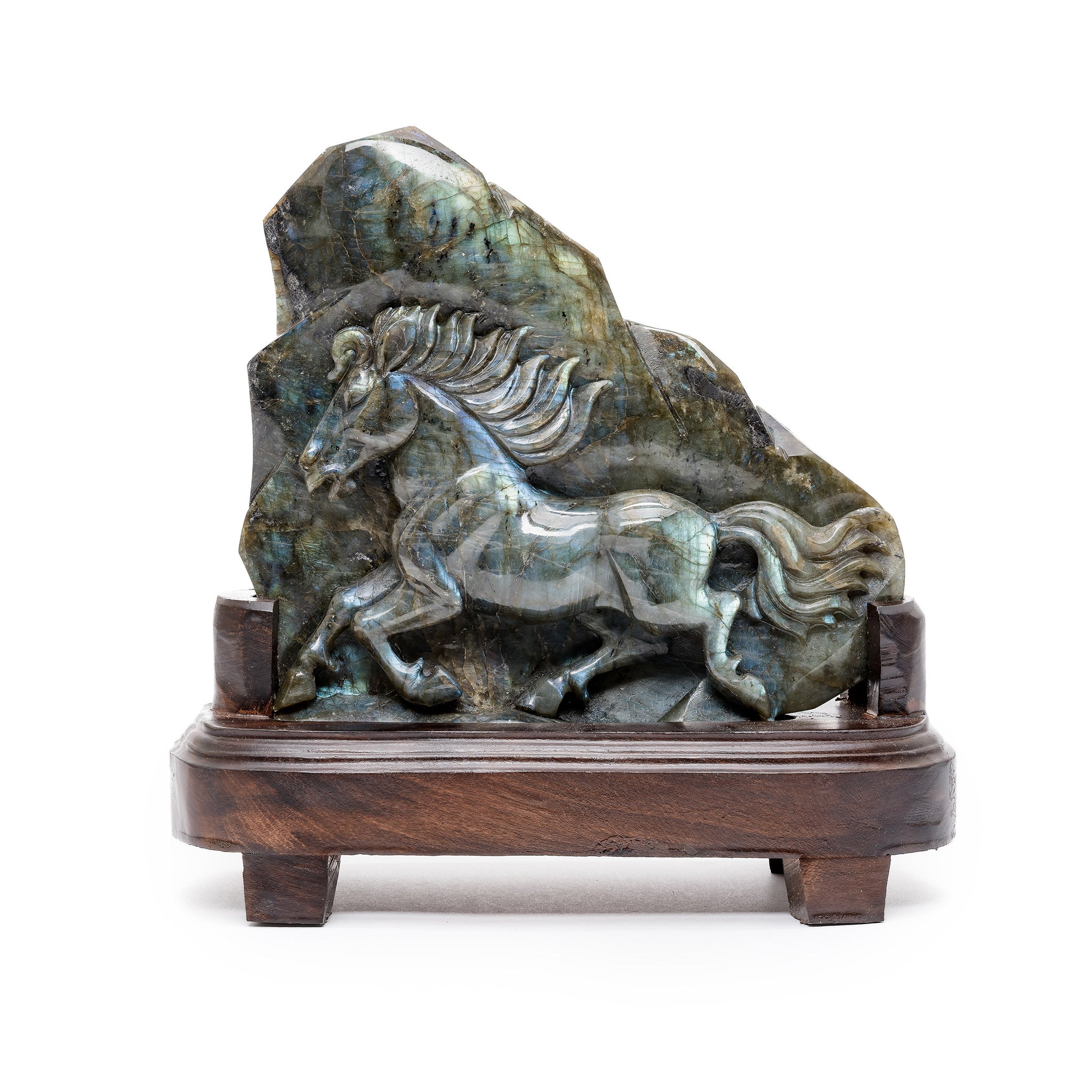 Labradorite Stallion Sculpture – Galloping Horse Crystal Art – Regis ...