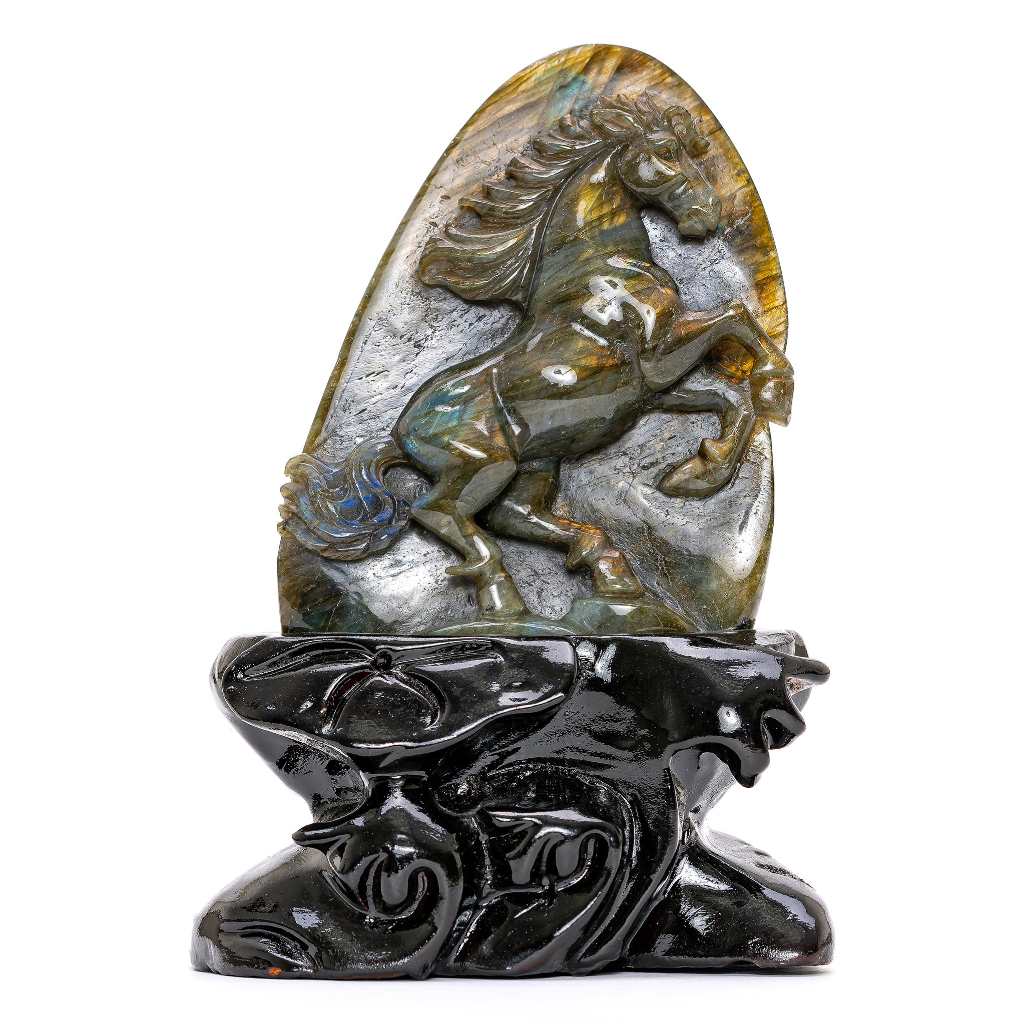 Experience the Radiance of Labradorite: Hand-Carved Rearing Stallion ...